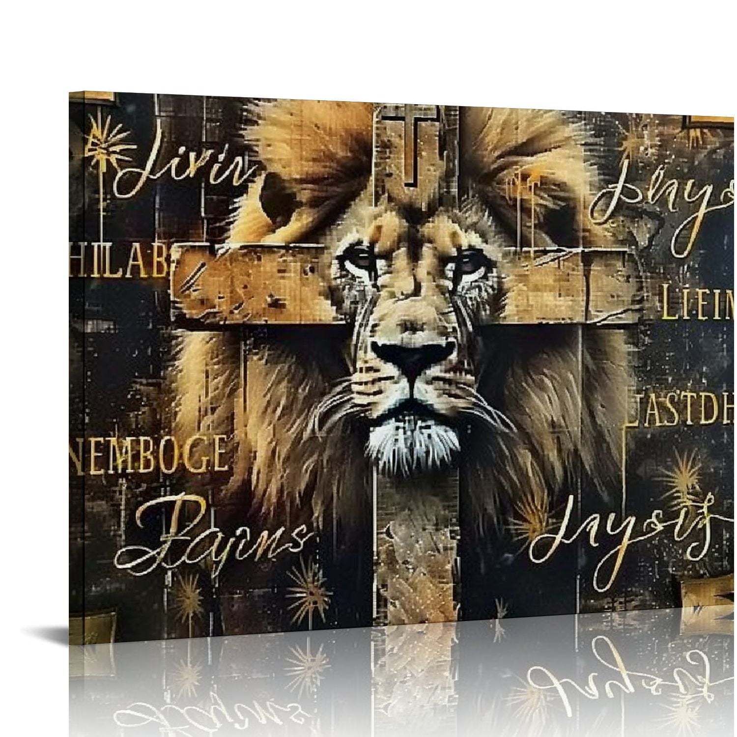 Nawypu Lion Motivational Canvas Wall Art Christian Cross Lion Wall Decor Jesus Lion of Judah ...