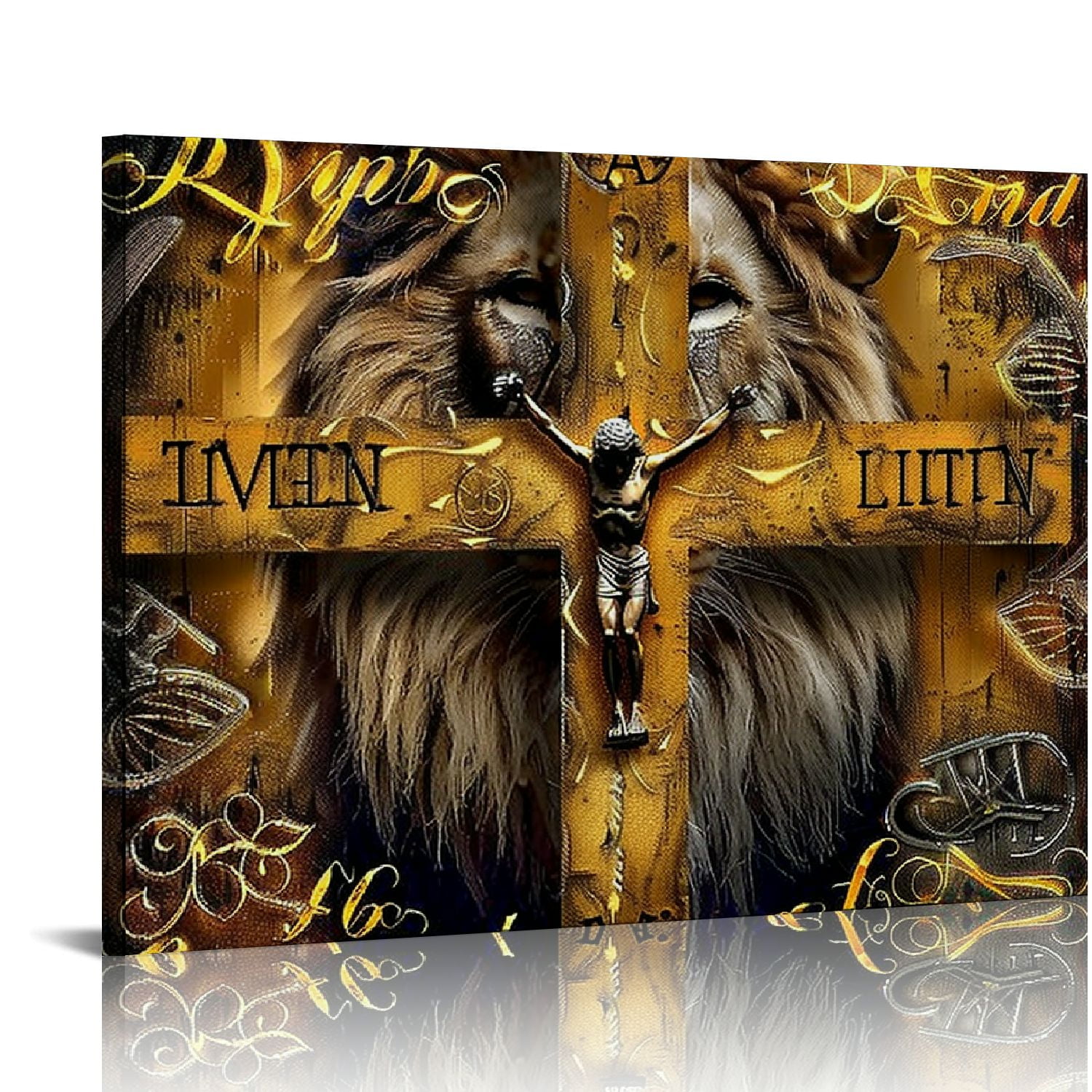Nawypu Lion Motivational Canvas Wall Art Christian Cross Lion Wall Decor Jesus Lion Of Judah ...