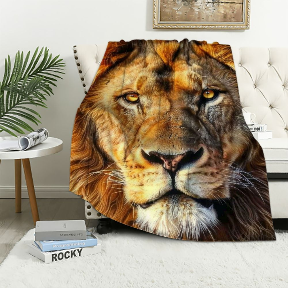 Nawypu Lion Printing Velvet Plush Throw Blanket Comfort Design Home ...