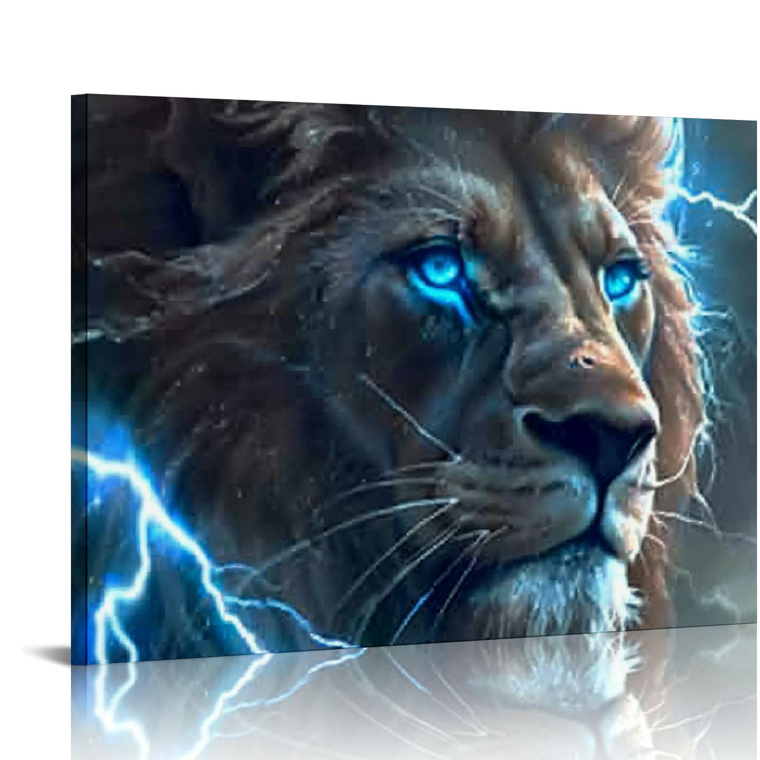 Nawypu Lion Wall Art Blue Canvas Wall Art Framed Animal Canvas Prints ...