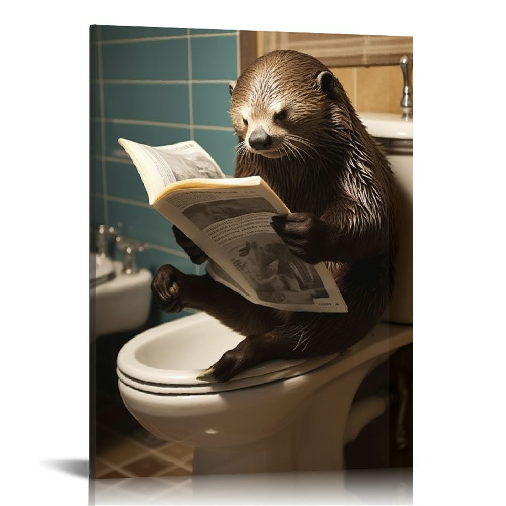 Nawypu Little Sea Otter Poster Canvas Wall Art for Bathroom, Funny ...
