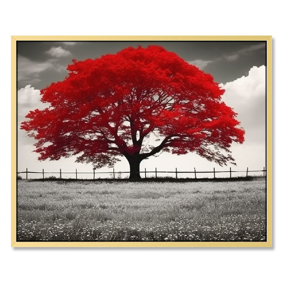 Nawypu Living Room Wall Decor Red Tree Black and White Wall Art Nature ...