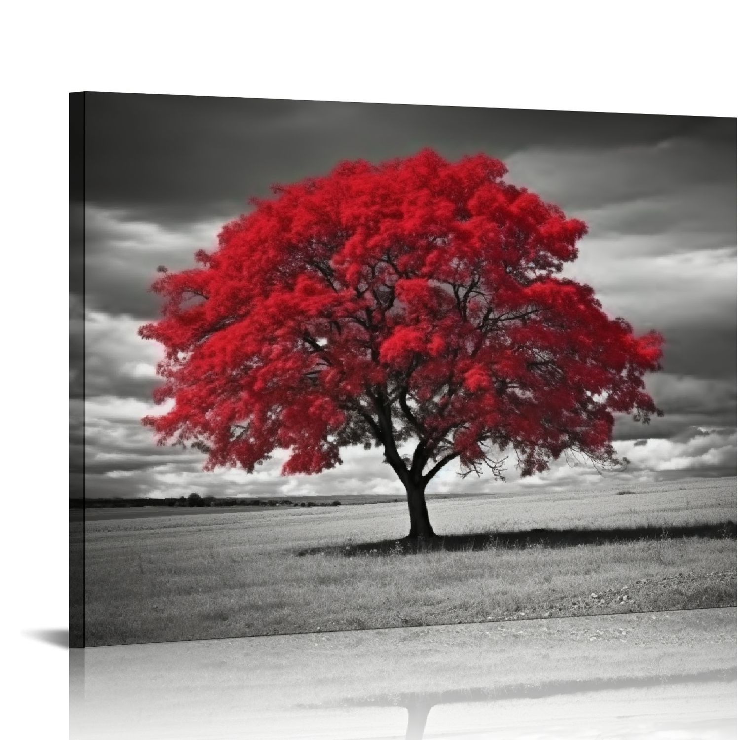 WERPE Living Room Wall Decor Red Tree Black and White Wall Art Nature ...