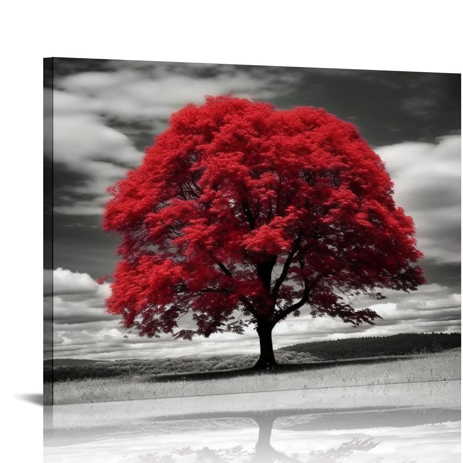 Nawypu Living Room Wall Decor Red Tree Black and White Wall Art Nature ...