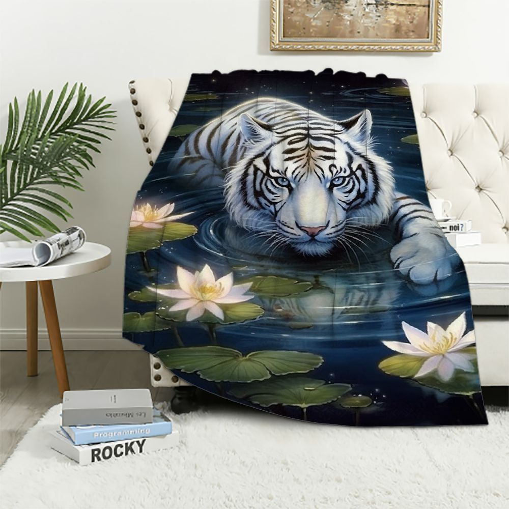 Nawypu Lotus Tiger Blanket Animal Art Print Soft Fluffy Throw for Couch ...