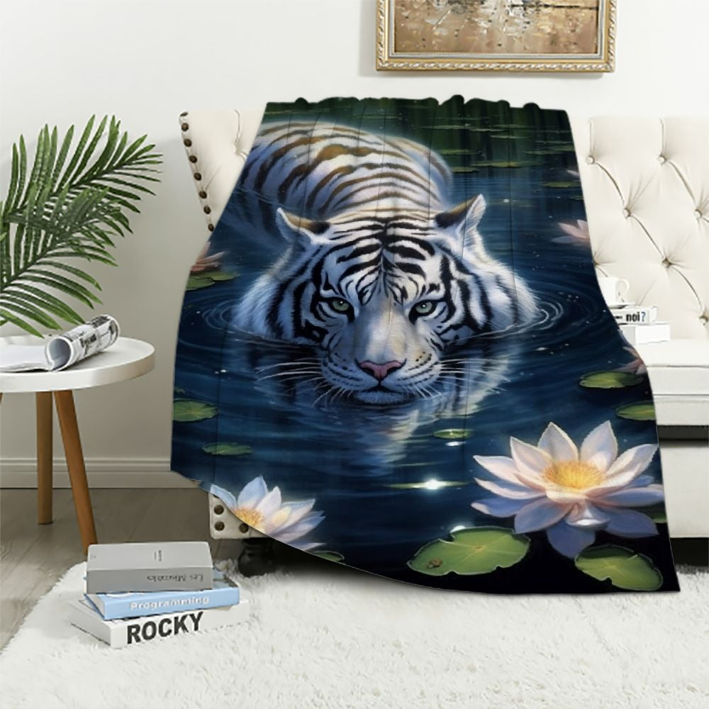 Nawypu Lotus Tiger Blanket Animal Art Print Soft Fluffy Throw for Couch ...