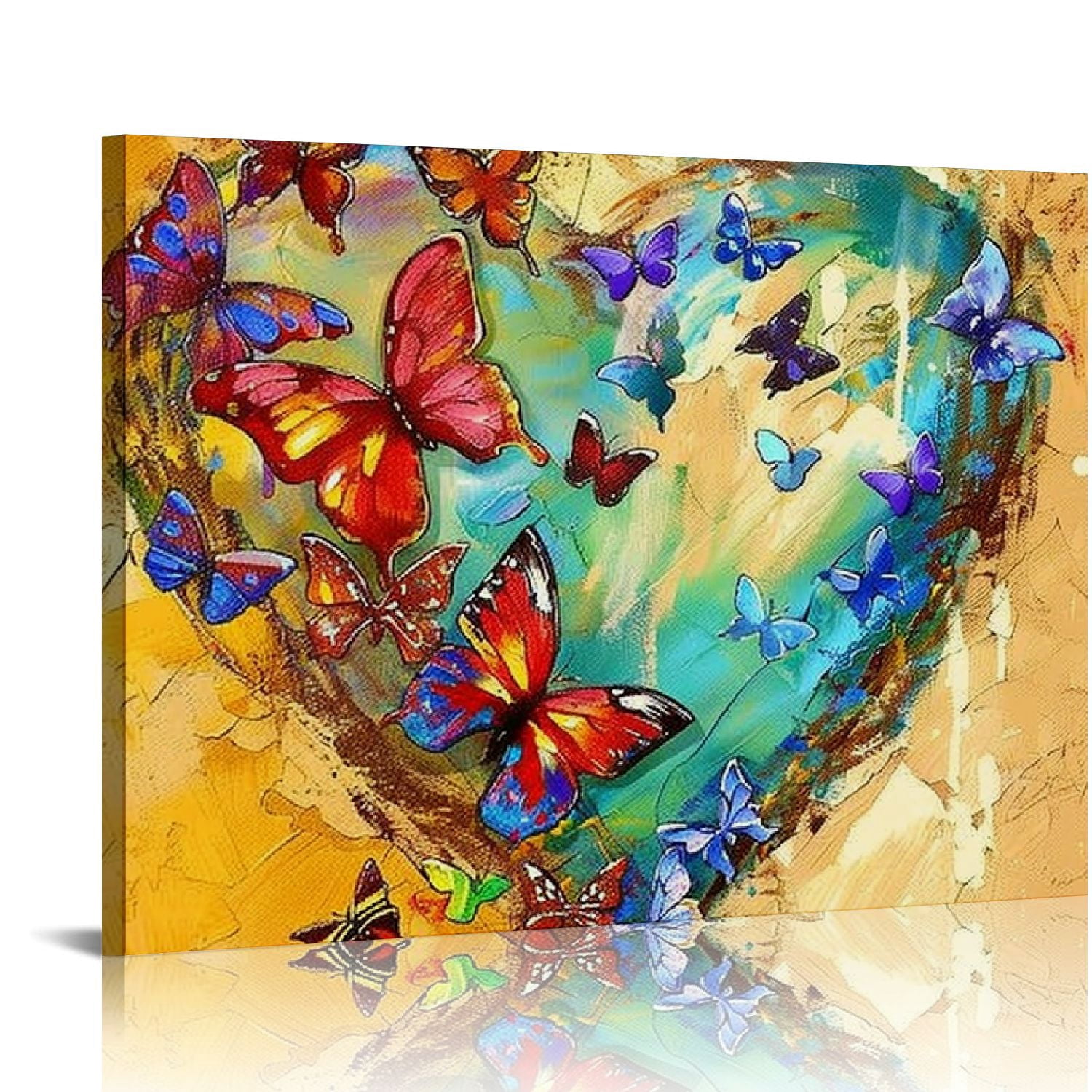 Nawypu Love Heart Canvas Wall Art Beautiful Butterflies Painting Wall ...