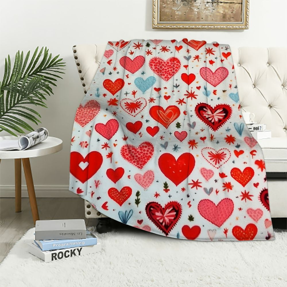Nawypu Love Valentine Throw Blanket: Boho Hearts with Modern ...