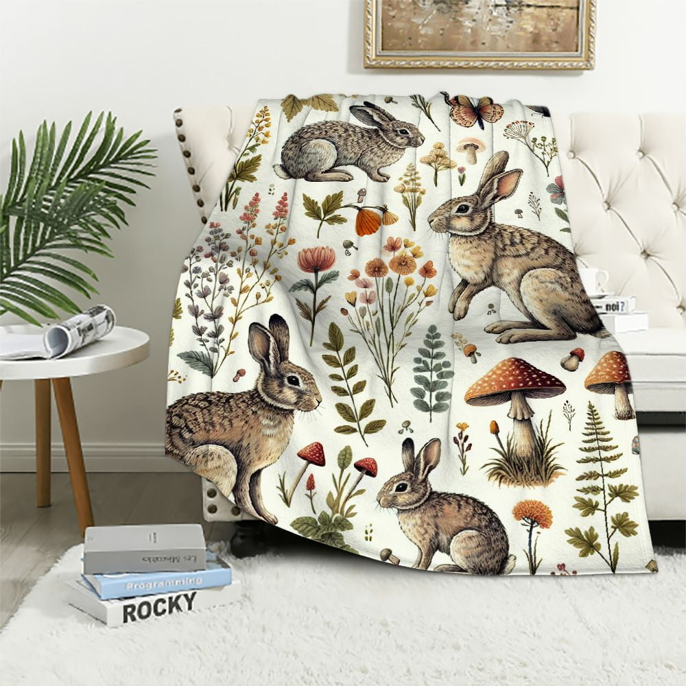 Nawypu Luxury Plush Easter Blanket Cute Bunny Easter Egg Flower Leaves ...