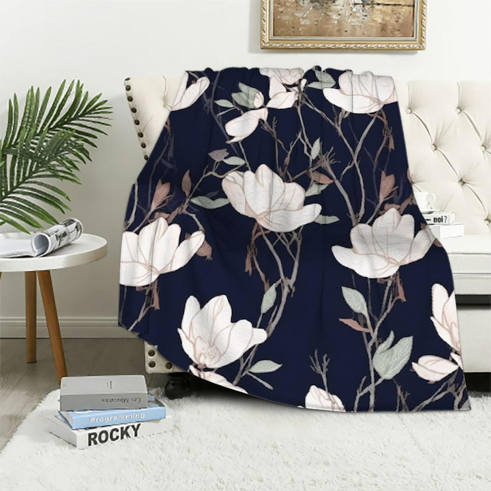 Nawypu Magnolia Flower Throw Blanket White Floral Magnolia Flower ...