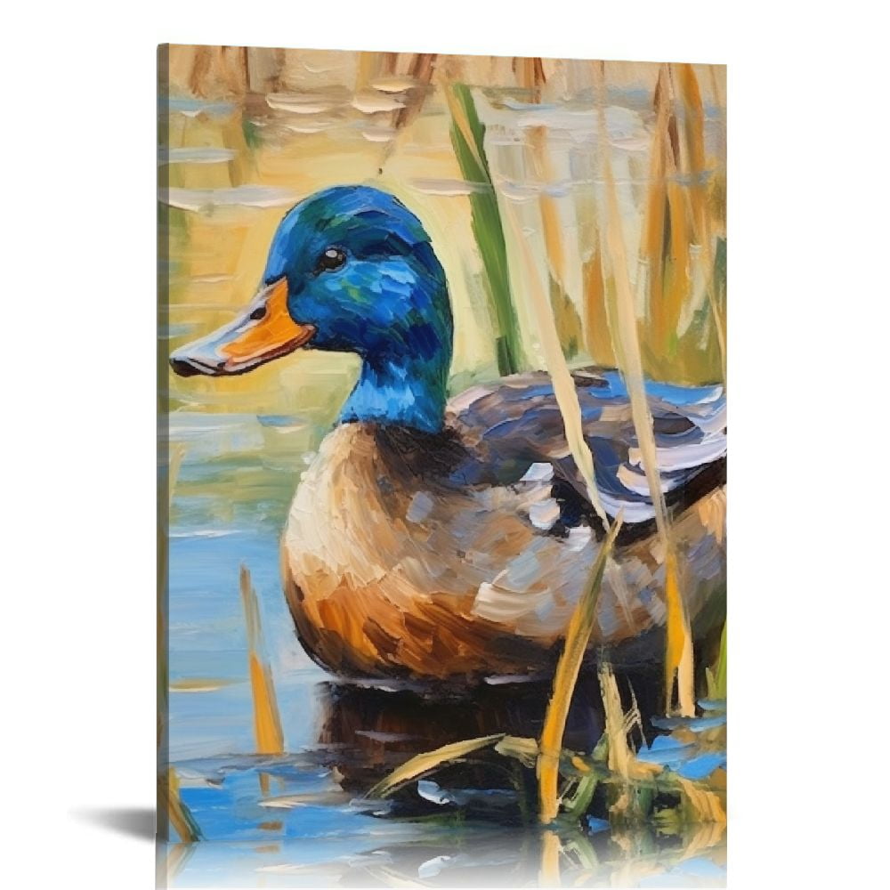 Nawypu Mallard Duck Poster Canvas Wall Art Picture Print Hanging Photo Gift Idea Living Room ...