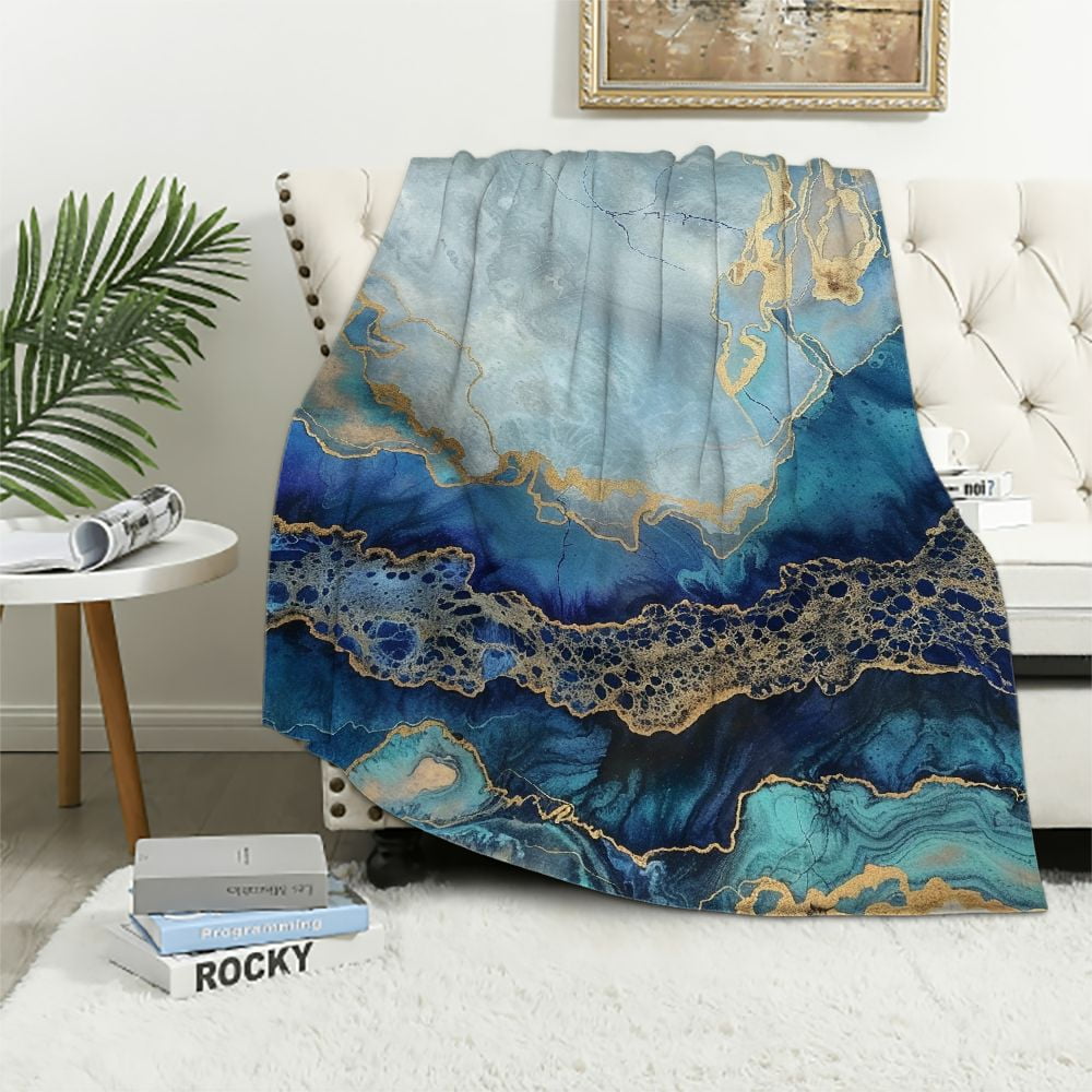 Nawypu Marble Flannel Blanket,Abstract Blue Marble Fake Stone Liquid ...