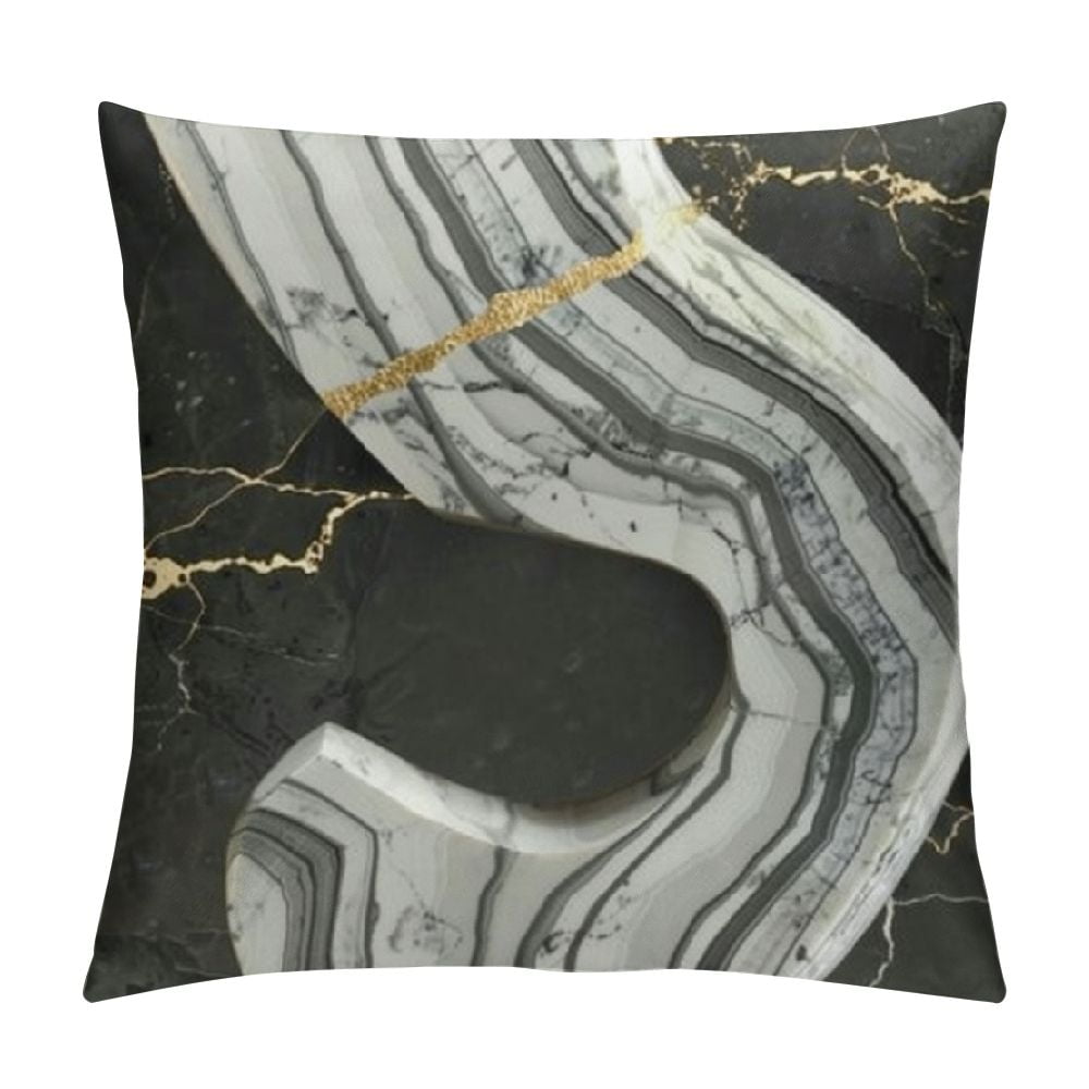 Nawypu Marble Texture Black Grey and Gold Throw Pillow Covers Luxury ...