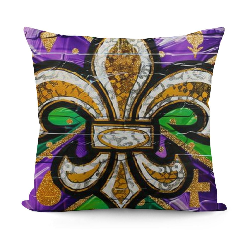 Nawypu Mardi Gras Pillow Cover Striped Fleur De Lis Beads Hearts Decor Holiday Farmhouse Pilow