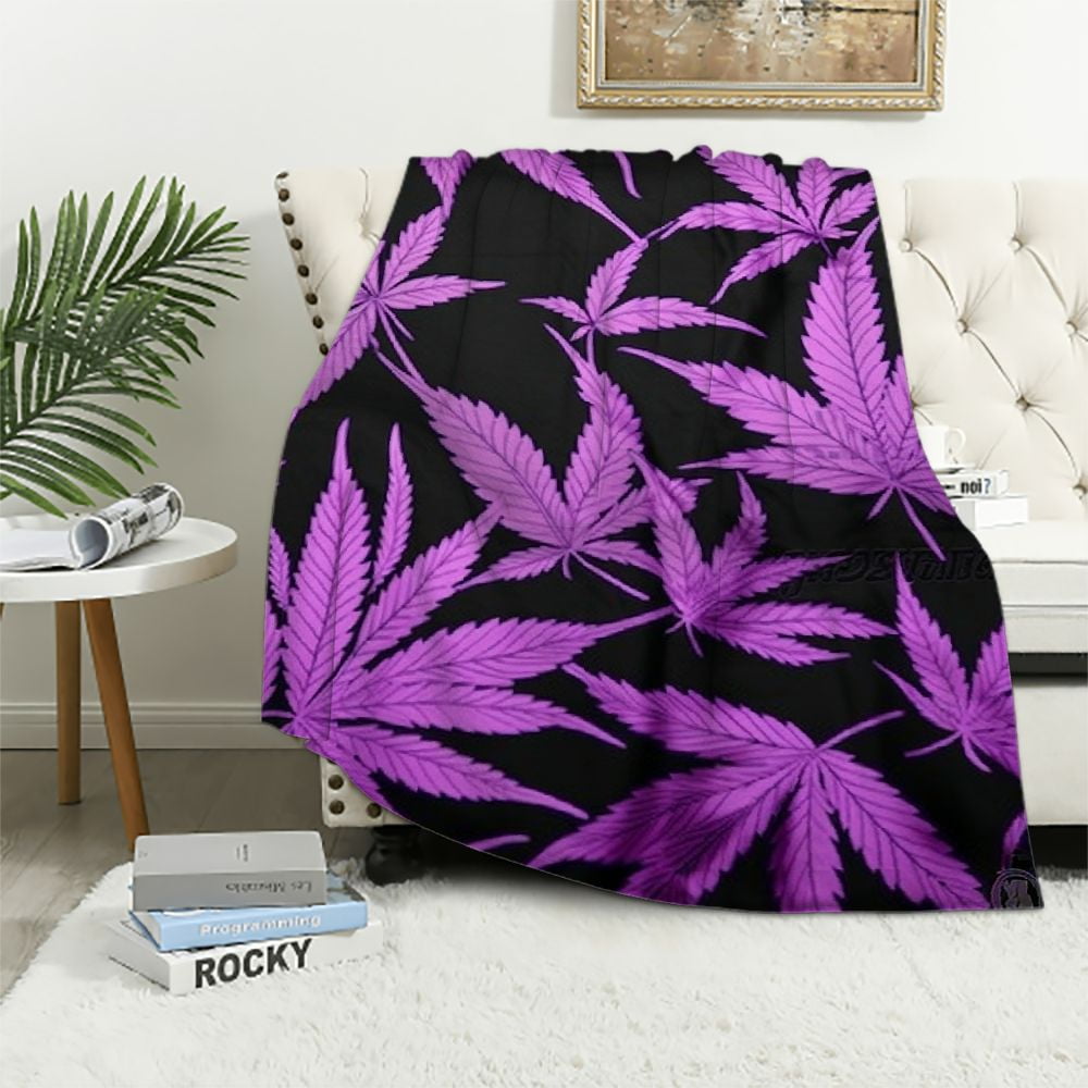 Nawypu Marijuana Leaf Sherpa Blanket Weed Leaf Botanical Throw Blanket for Kids Men Women Adults ...