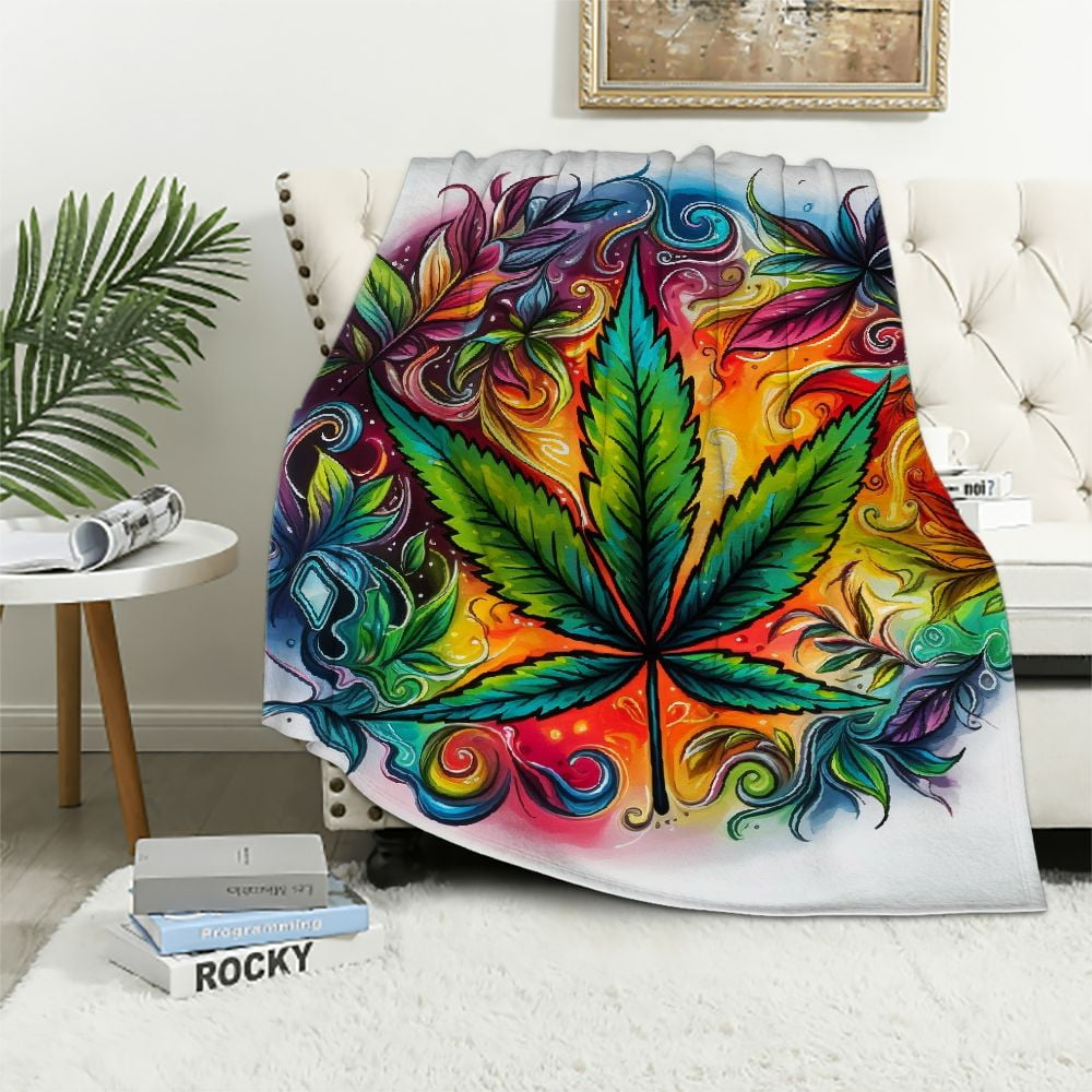 Nawypu Marijuana Weed Leaf Throw Blanket Black and White Mandala Blanket Warm for Men Women ...