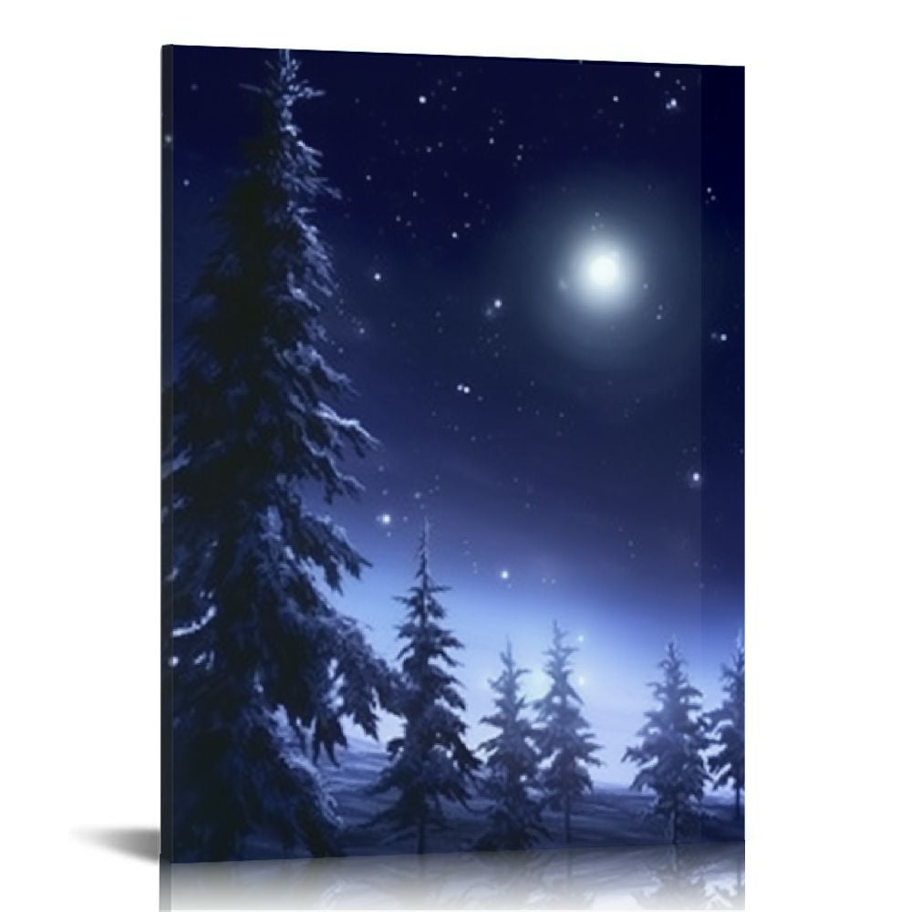 Nawypu Merry Christmas Snowflakes at Night Wall Art Framed Canvas ...