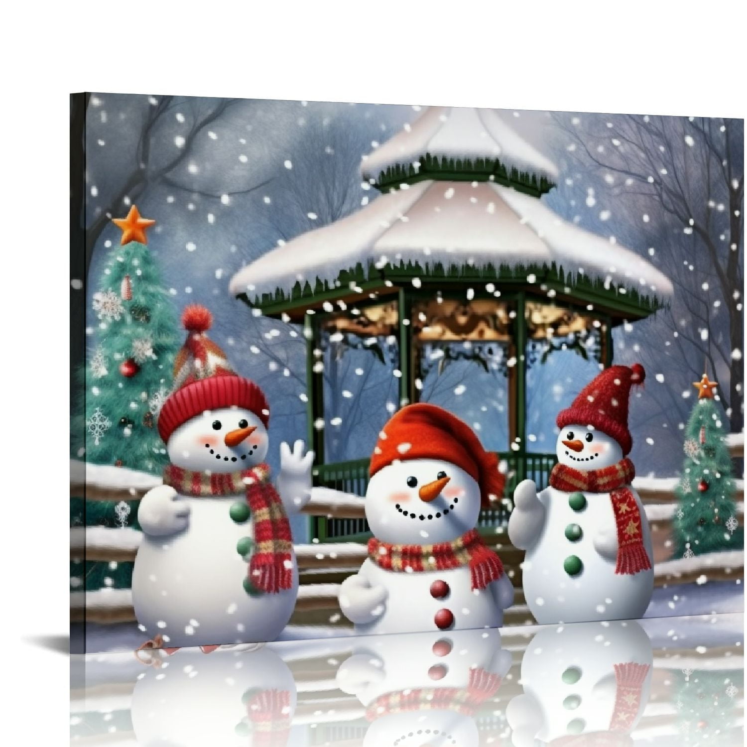 Nawypu Merry Snowman Picture Decor Wall Art Christmas Tree with Shiny ...