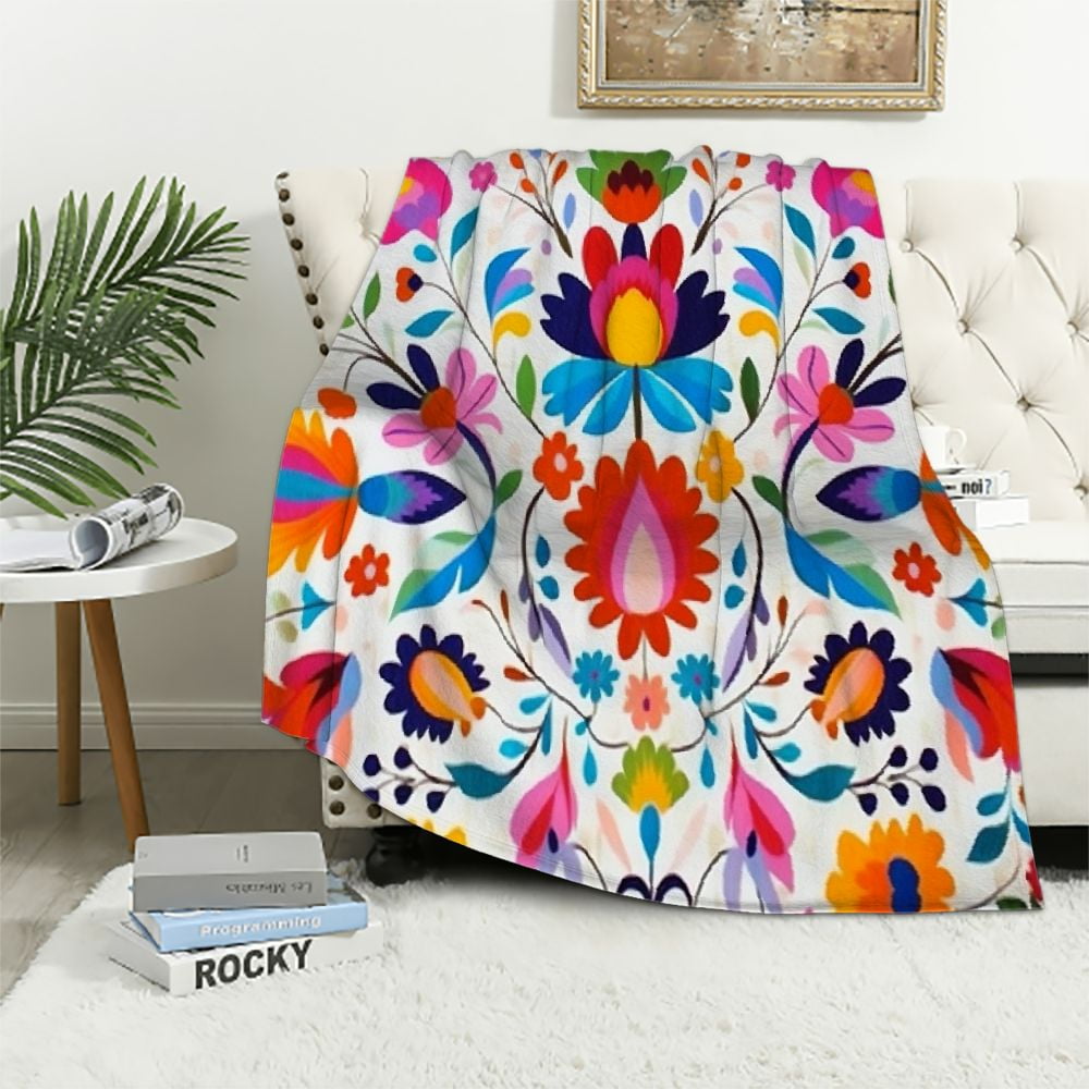 Nawypu Mexican Style Throw Blanket Mexican Otomi Style Flower Boho ...