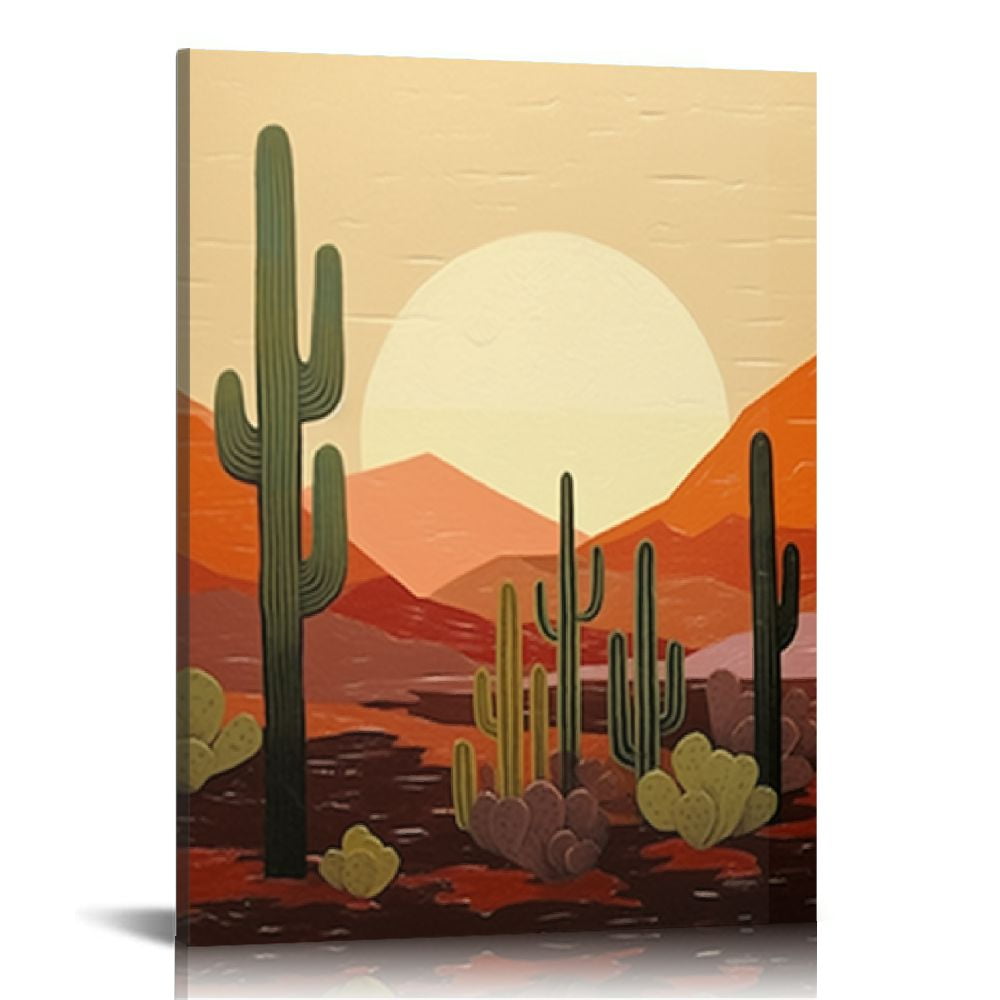 Nawypu Mid Century Desert Prints Boho Cactus Canvas Prints Sun and Moon ...
