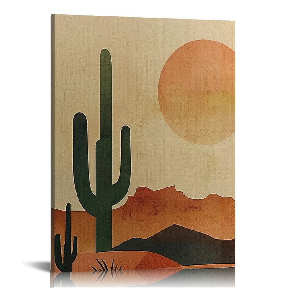 Nawypu Mid Century Desert Prints Boho Cactus Canvas Prints Sun and Moon ...