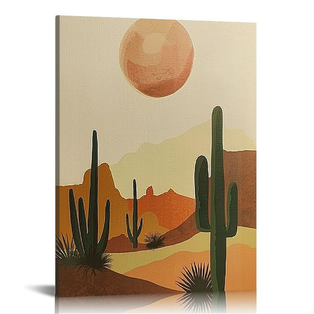 Nawypu Mid Century Desert Prints Boho Cactus Canvas Prints Sun and Moon ...