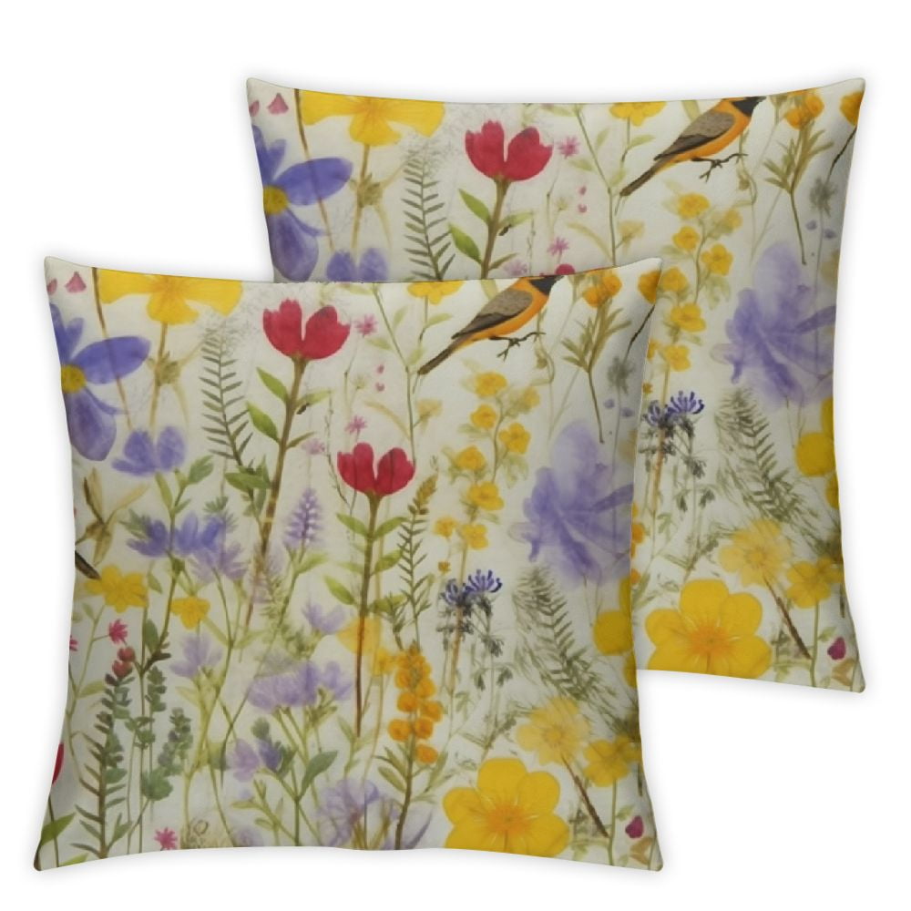Nawypu Midsummer Botanical Meadow Wildflower Spring Summer Cottagecore Throw Pillow Cover ...