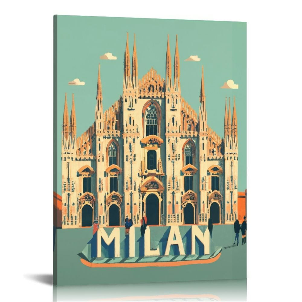 Awypu Milan Italy Skyline Vintage Travel Poster Canvas Art Poster ...
