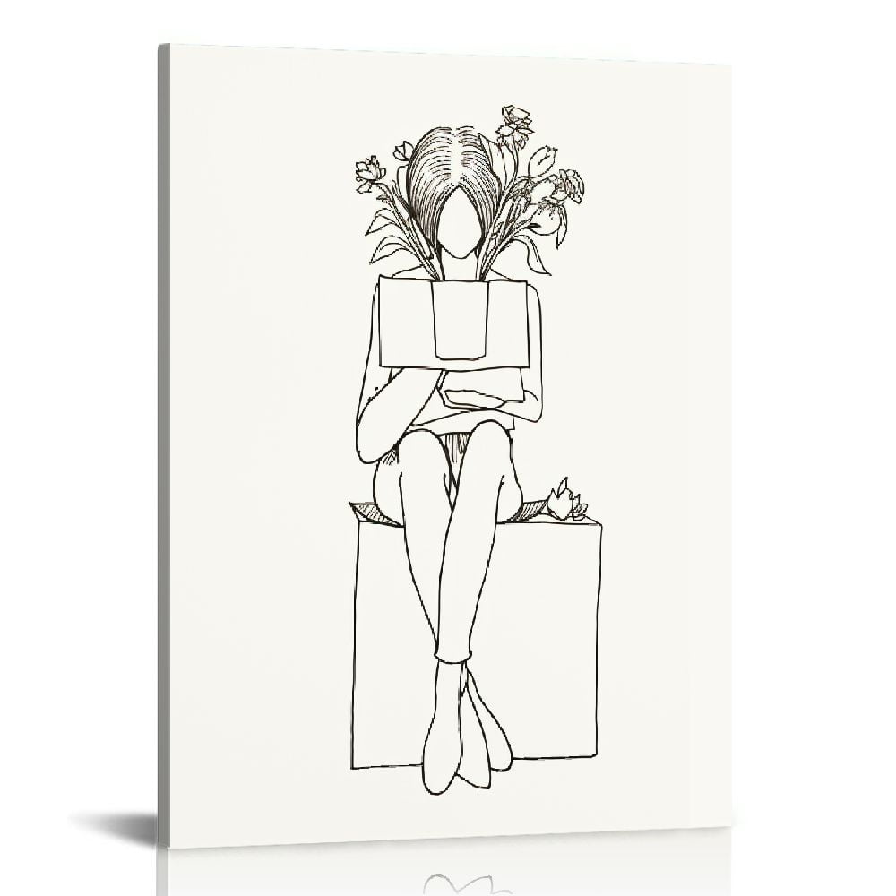 Nawypu Modern Abstract Minimalist Line Women Reading Canvas Wall Art ...