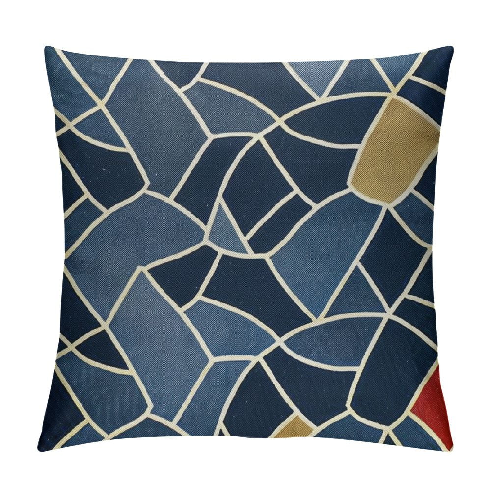 Nawypu Modern Art Geometry Pattern Pillow Covers White and Dark Blue ...