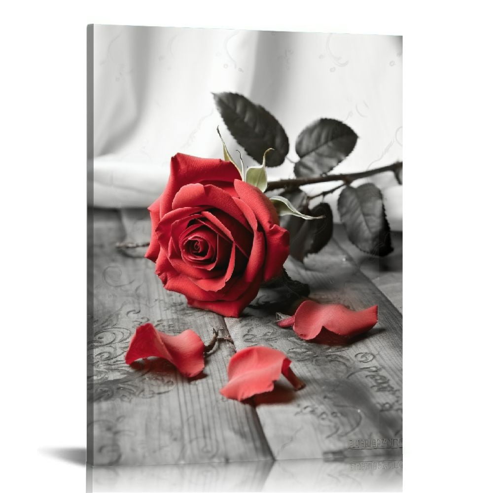 Nawypu Modern Canvas Painting Black and White Red Rose Canvas Art ...