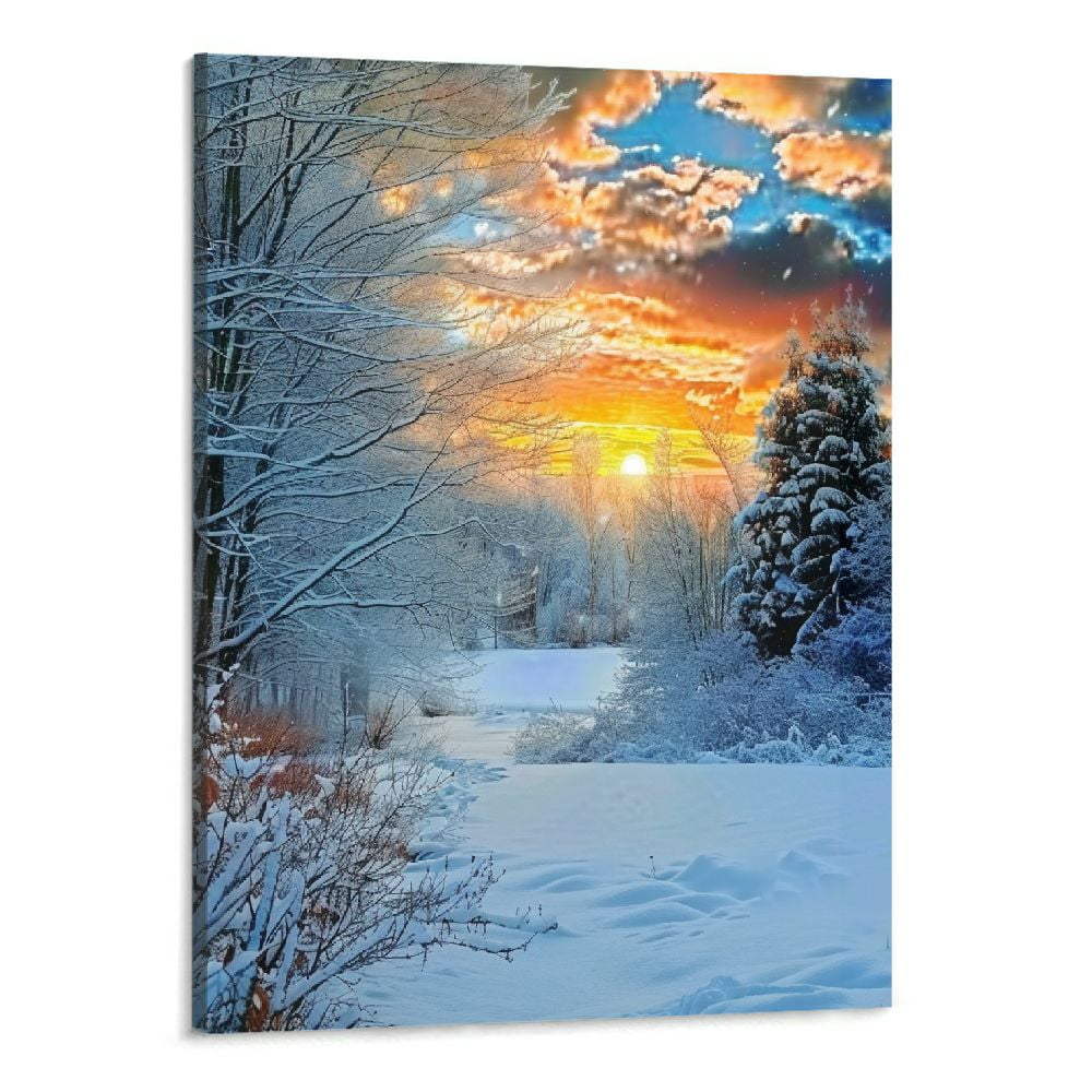 Nawypu Modern Canvas Painting Wall Art Snowfield Winter Snow Forest ...