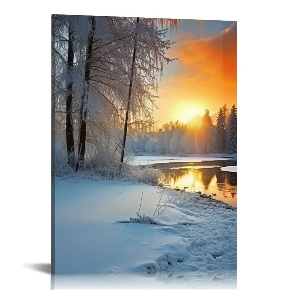 Nawypu Modern Canvas Painting Wall Art Snowfield Winter Snow Forest ...