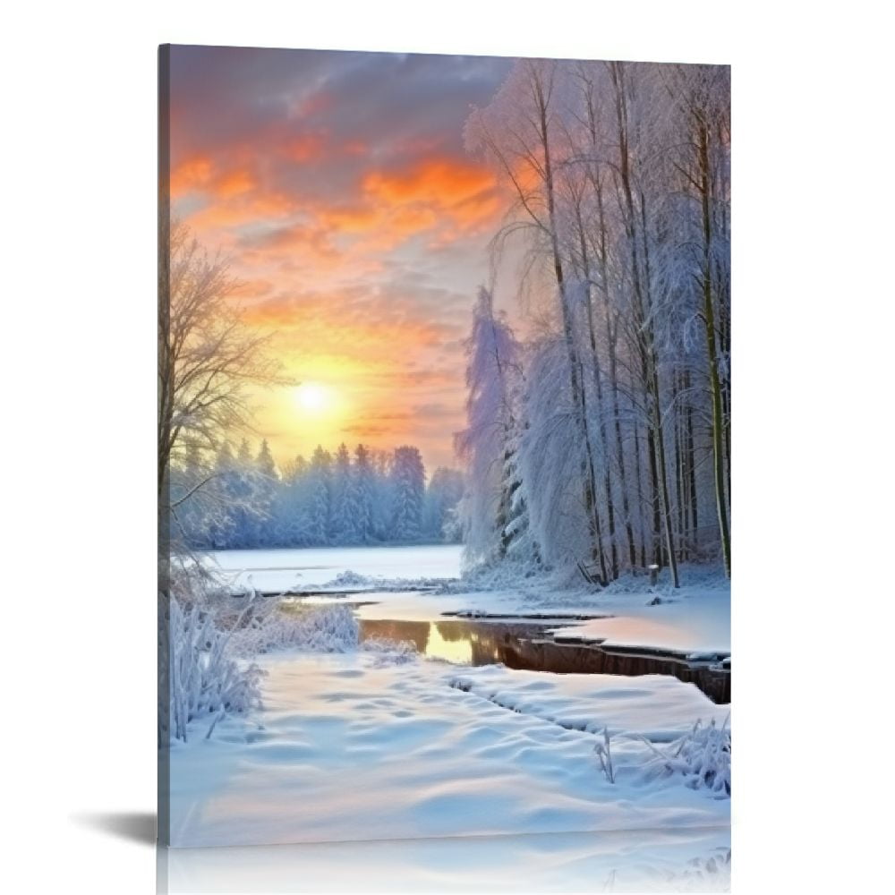 Nawypu Modern Canvas Painting Wall Art Snowfield Winter Snow Forest ...