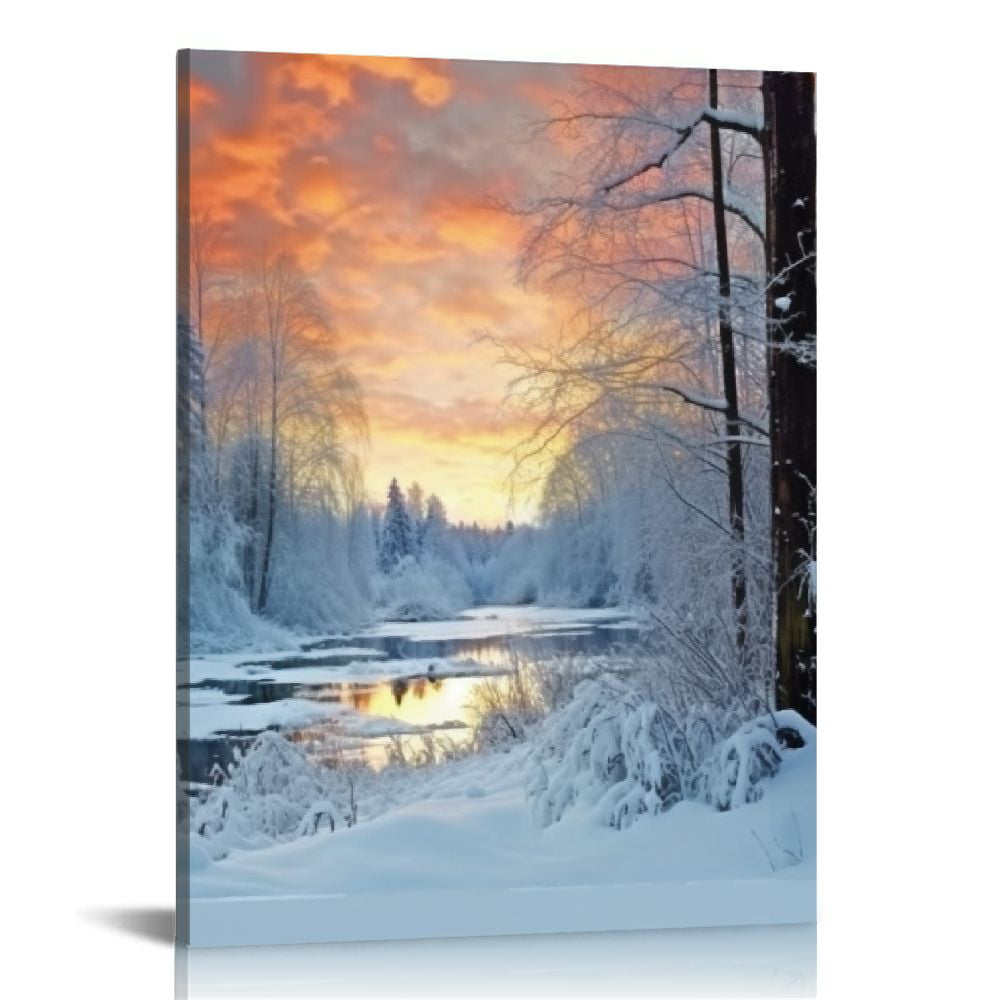 Nawypu Modern Canvas Painting Wall Art Snowfield Winter Snow Forest ...