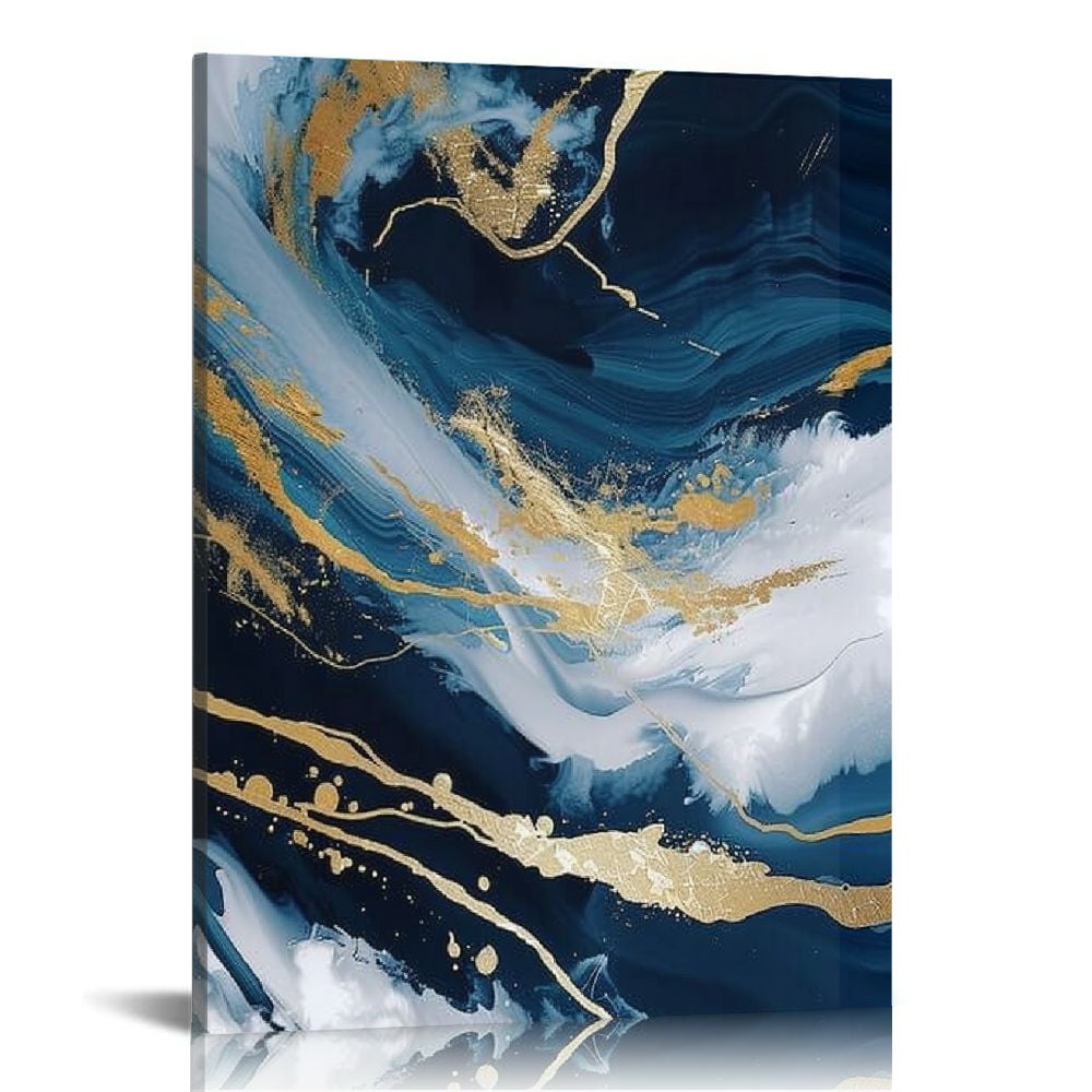 Nawypu Modern Marble Texture Canvas Wall Art Abstract Gold and Blue ...