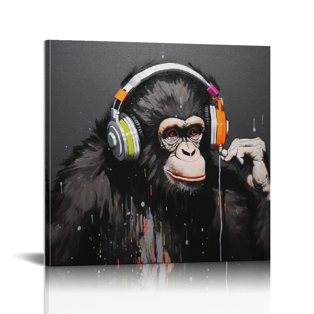 Nawypu Modern Pop Art Decor - Framed - Thinking Monkey With Headphones ...