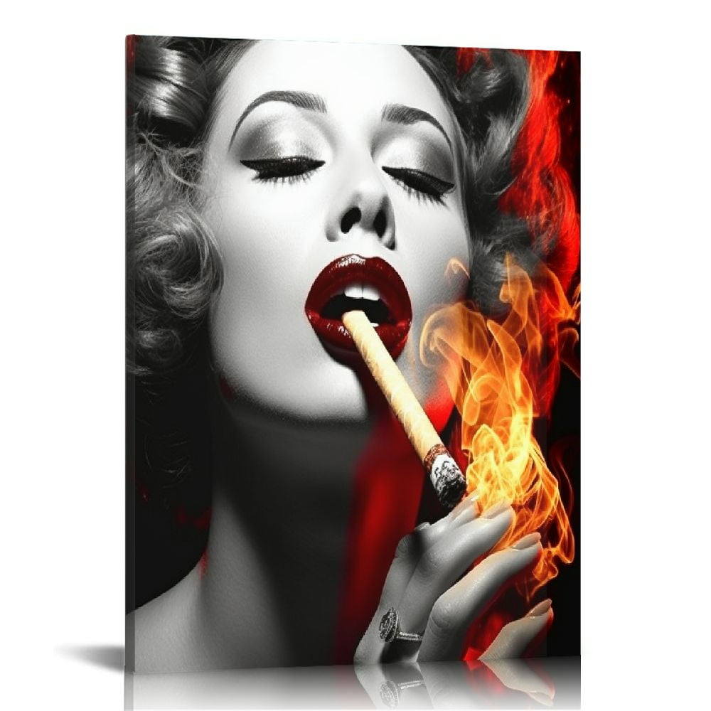 Nawypu Modern Sexy Red Lips Picture Woman Smoking Cigar Poster Art ...