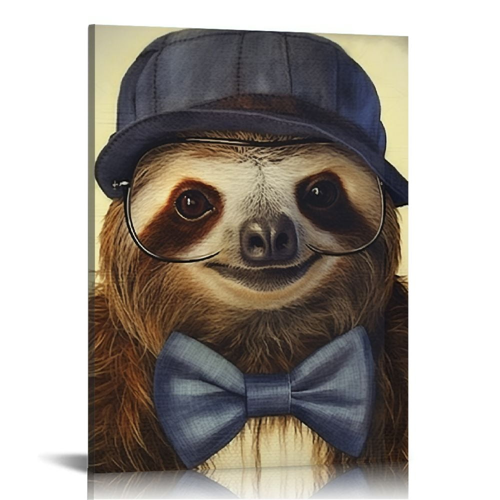 Nawypu Modern Sloth Funny Animal Portrait Drawing Canvas Wall Art ...