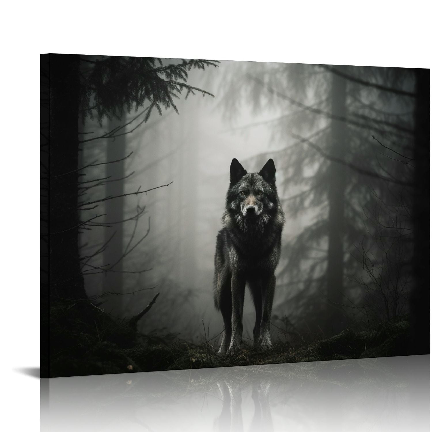 Nawypu Modern Wolf Canvas Wall Art - Wild Black White Animals Picture ...