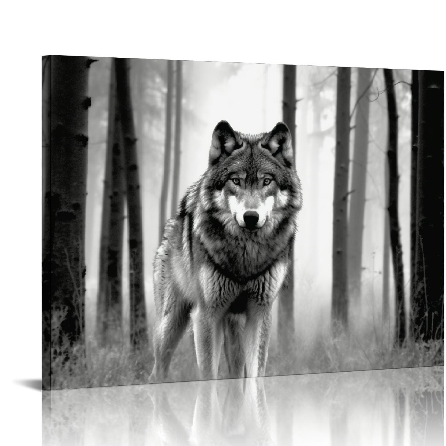 Nawypu Modern Wolf Canvas Wall Art - Wild Black White Animals Picture ...