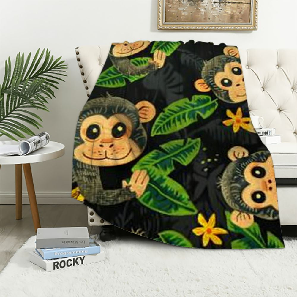 Nawypu Monkey Blanket,Monkey Gifts,Plush Animal Print Throws,Soft ...