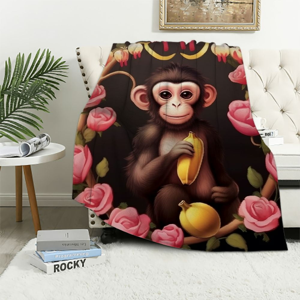Nawypu Monkey Blanket - Soft, Fuzzy & Warm - Small Blanket for Crib ...