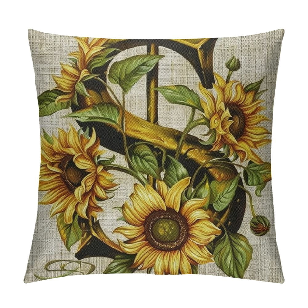 Nawypu Monogram Letter S Summer Sunflower Pillow Covers, Floral ...