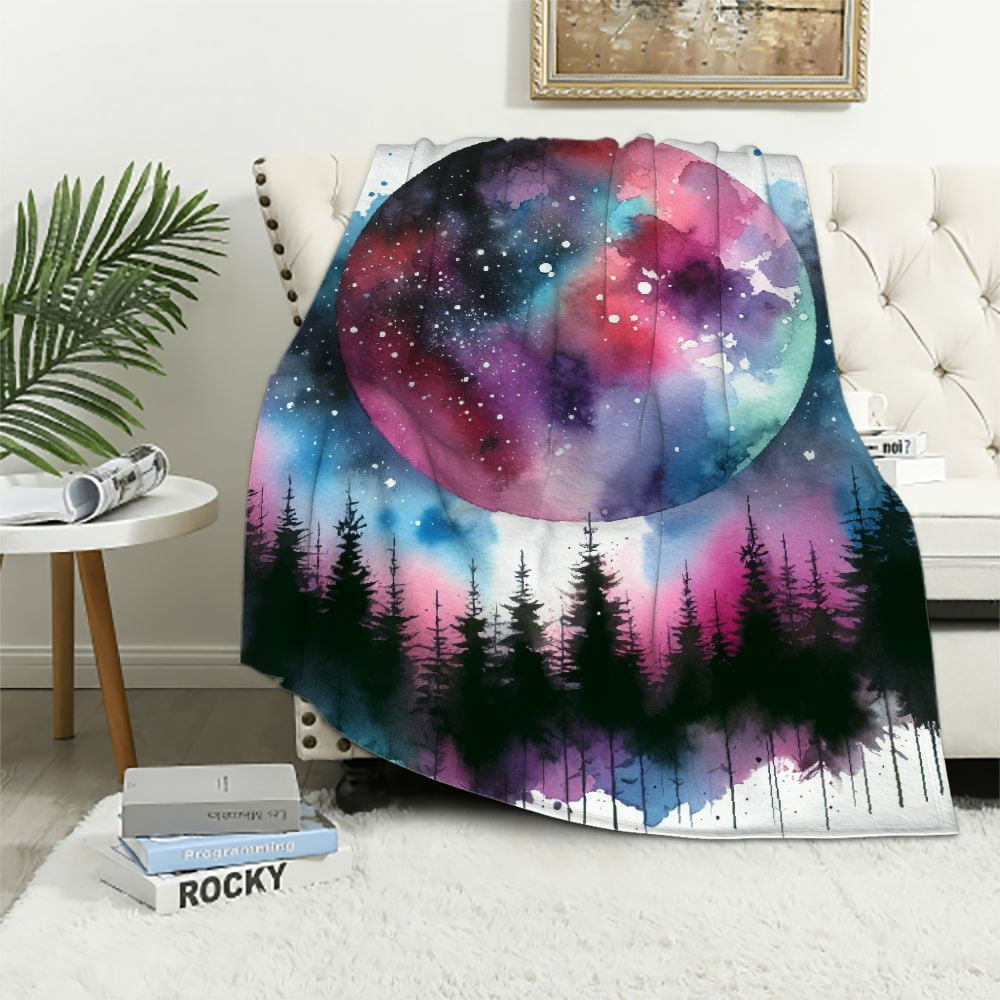 Nawypu Moon Blanket, Moon Night Forest Tree Magic Space Universe Starry ...