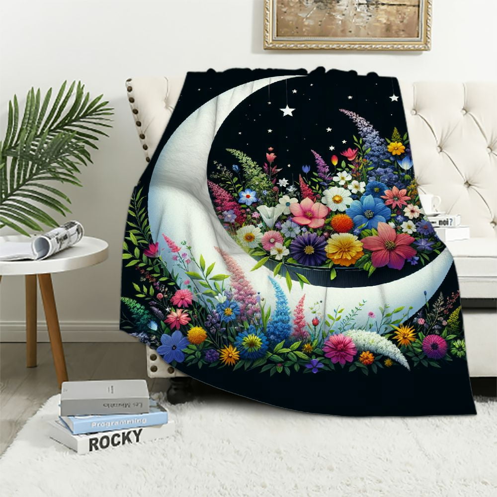 Nawypu Moon Blanket Throw Flower Moon Blanket for Moon Phases Blanket ...