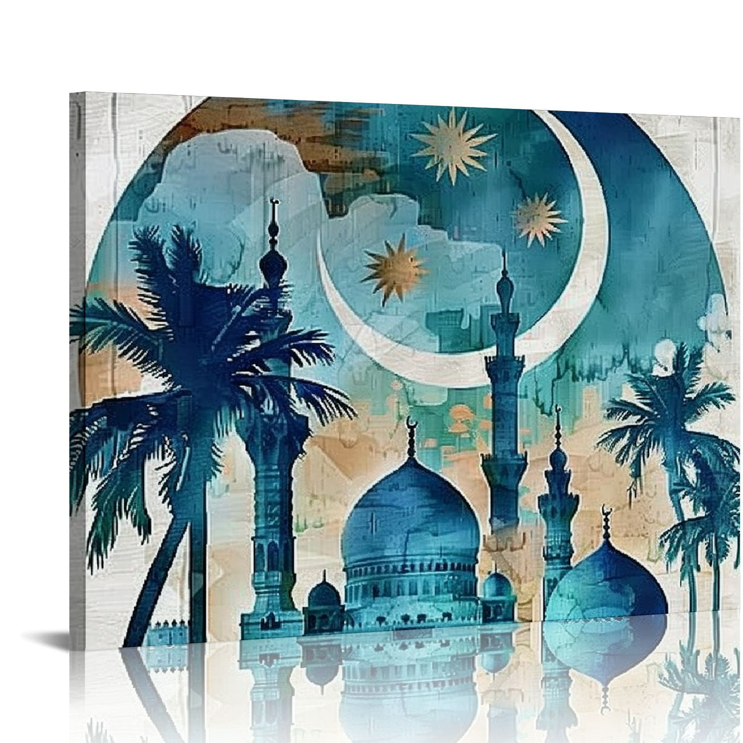 Nawypu Moon Canvas Wall Art Abstract Palm Tree Castle Pictures Poster ...