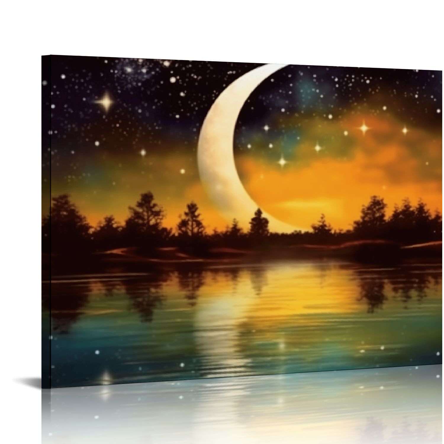 Nawypu Moon Ocean Canvas Wall Art Abstract Night Scene Coastal Artwork ...