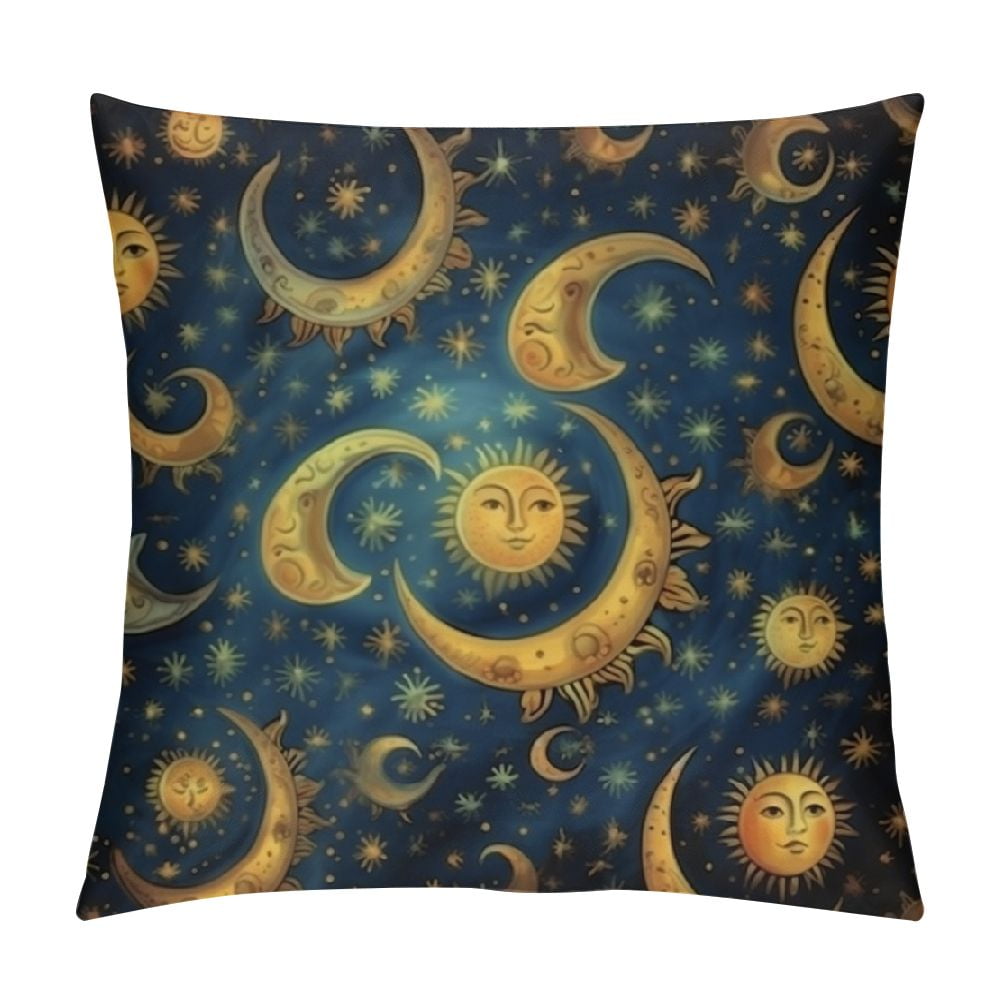 Nawypu Moon Sun and Stars Throw Pillow Covers Boho Gold Celestial ...