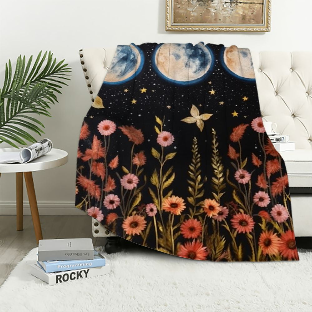 Nawypu Moonlit Garden Throw Blanket, Moon Phase Surrounded Vines and ...